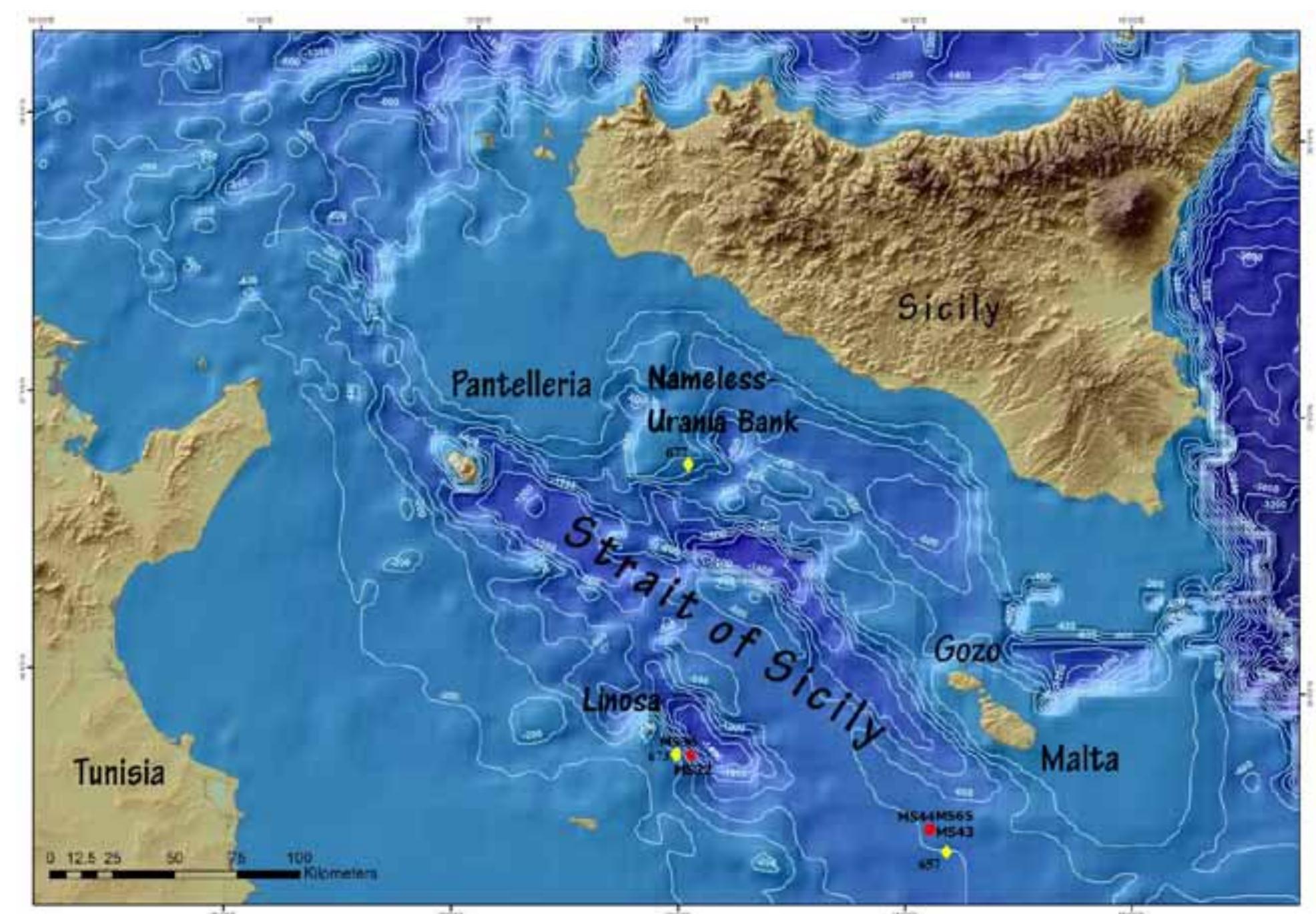 Map of the strait of sicily showing the location of the