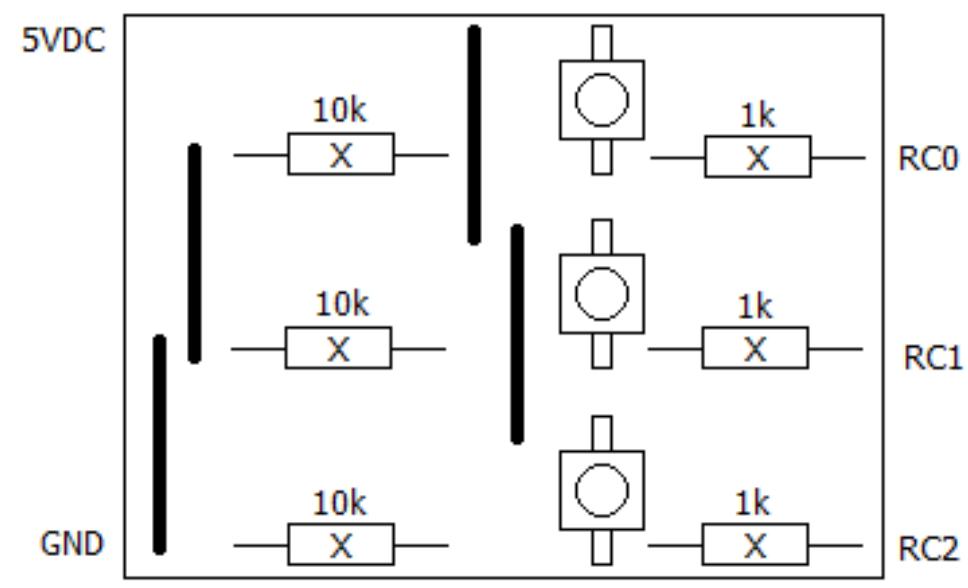Stripboard diagram of input user interface module the