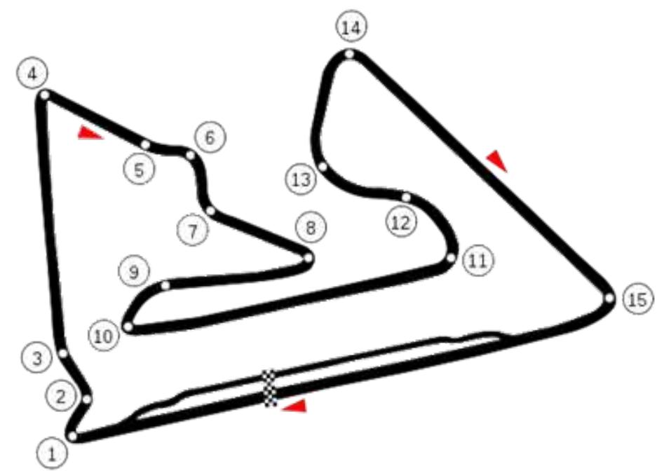 Map of the f1 sakhir circuit in bahrain, with official