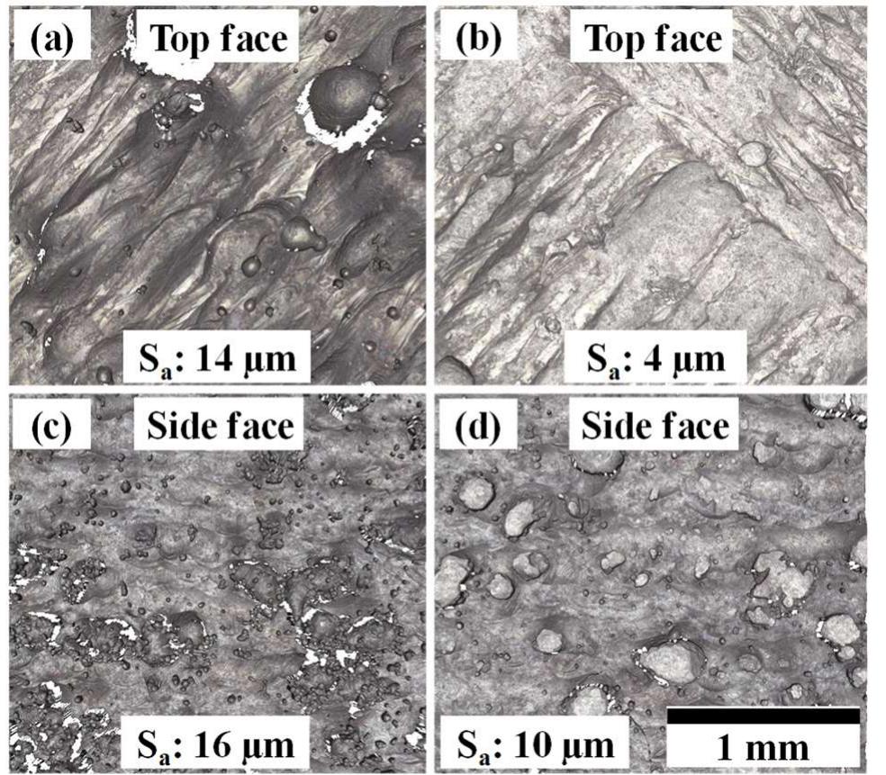 The surface morphology images of the as-built and vsf top