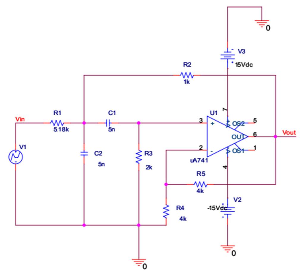 First circuit under test (sallen-key band-pass filter)