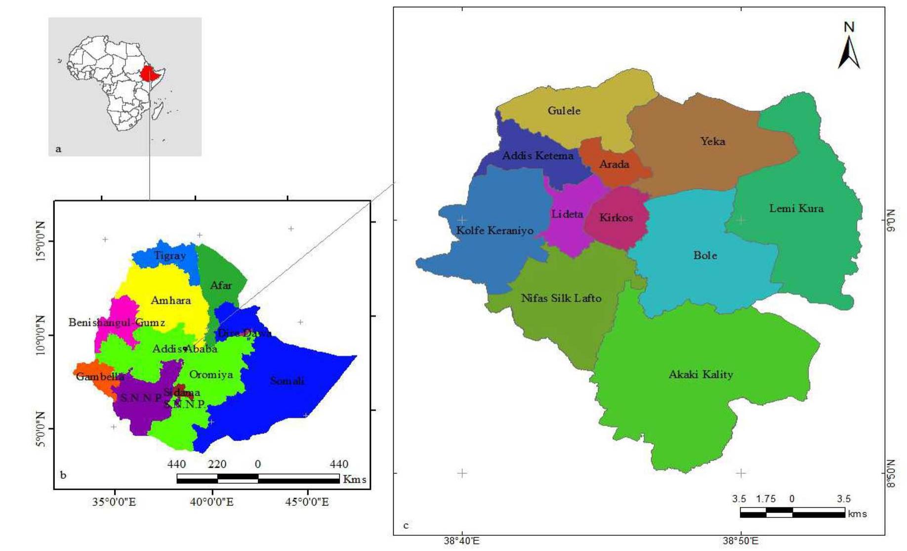 Map of addis ababa, with sub-cities. source: ethio gis