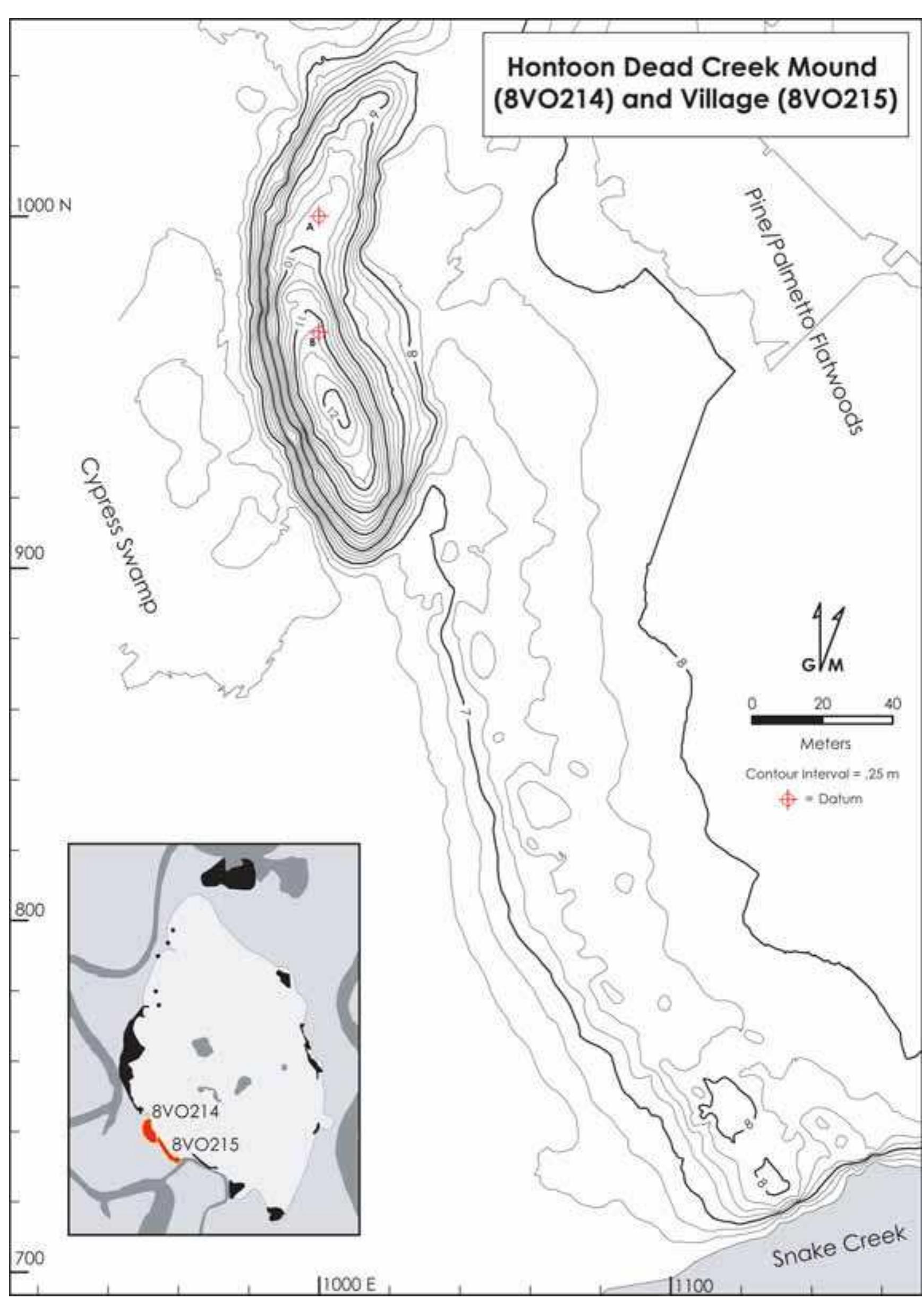 -1. topographic map of the hontoon dead creek mound (8vo214)