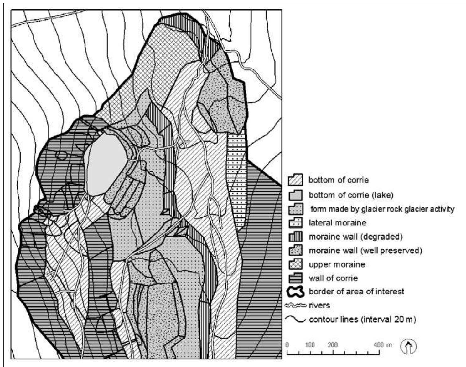 secondary geomorphological map of glacial geomorphosystem