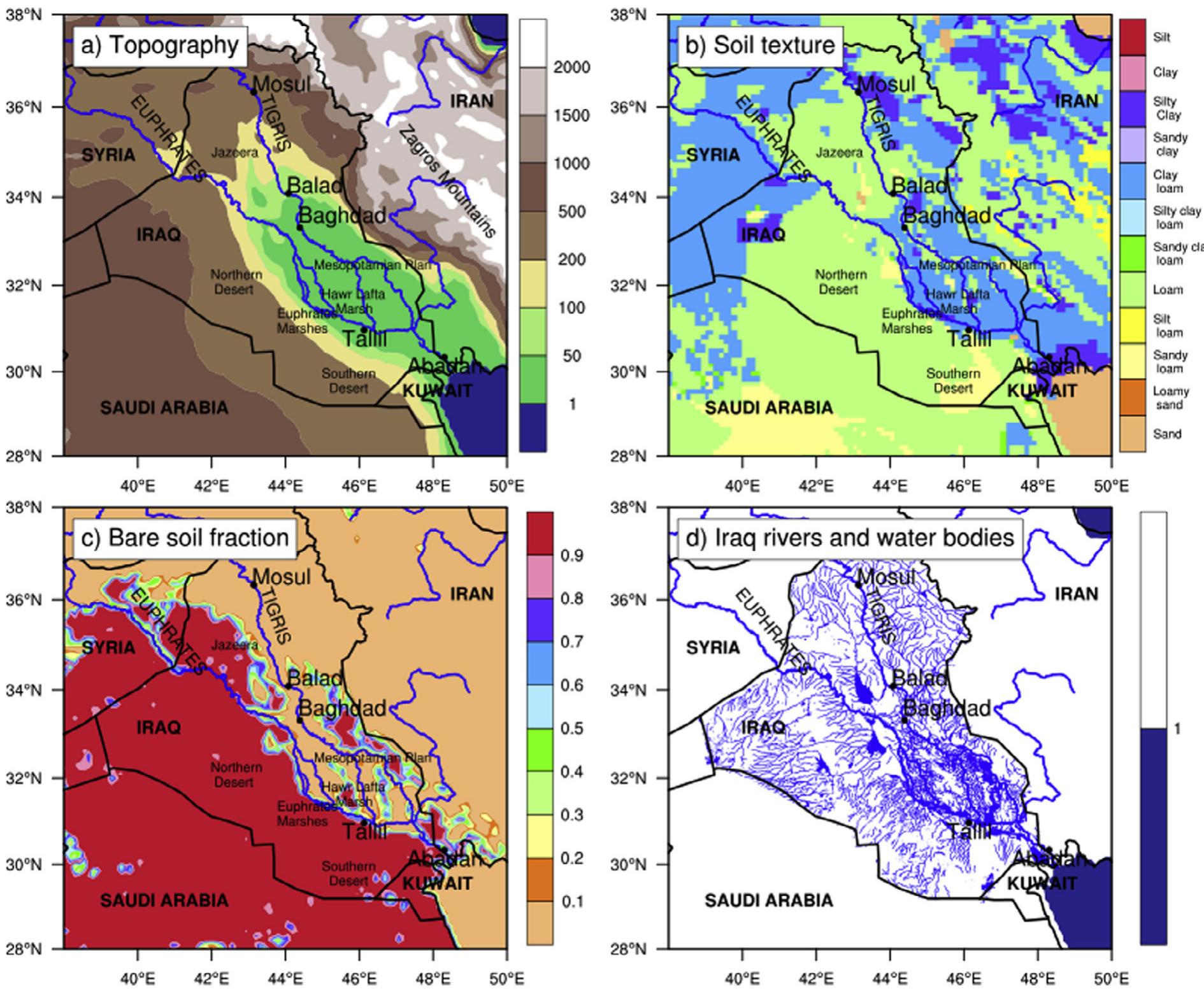 (a) map of orography in iraq and surrounding countries as