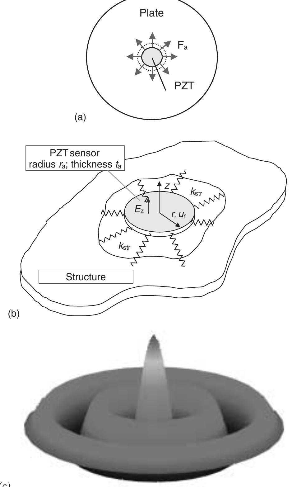 Analysis of a piezoelectric wafer active sensor: (a) metalic