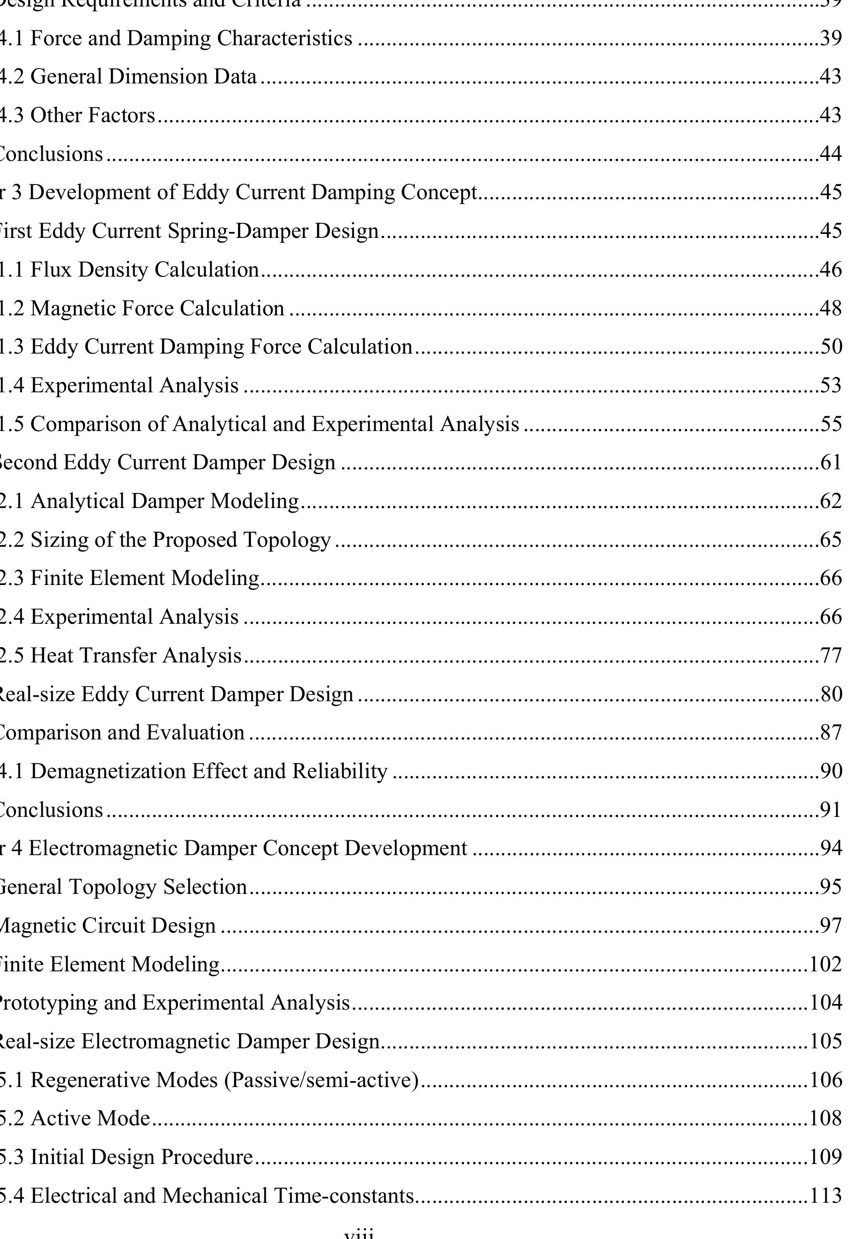 Table 1 - Development of hybrid electromagnetic dampers for