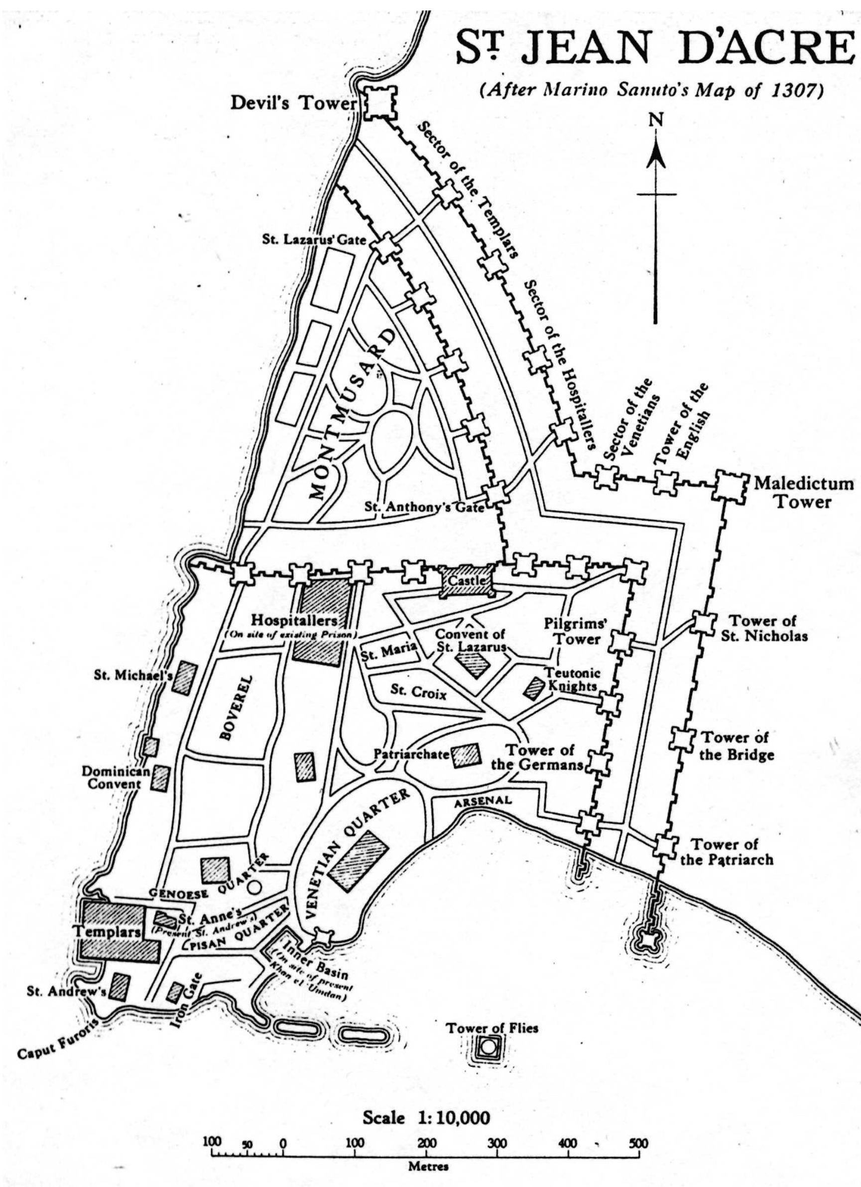 1937 map of acre based on sanuto’s 14" century map (courtesy