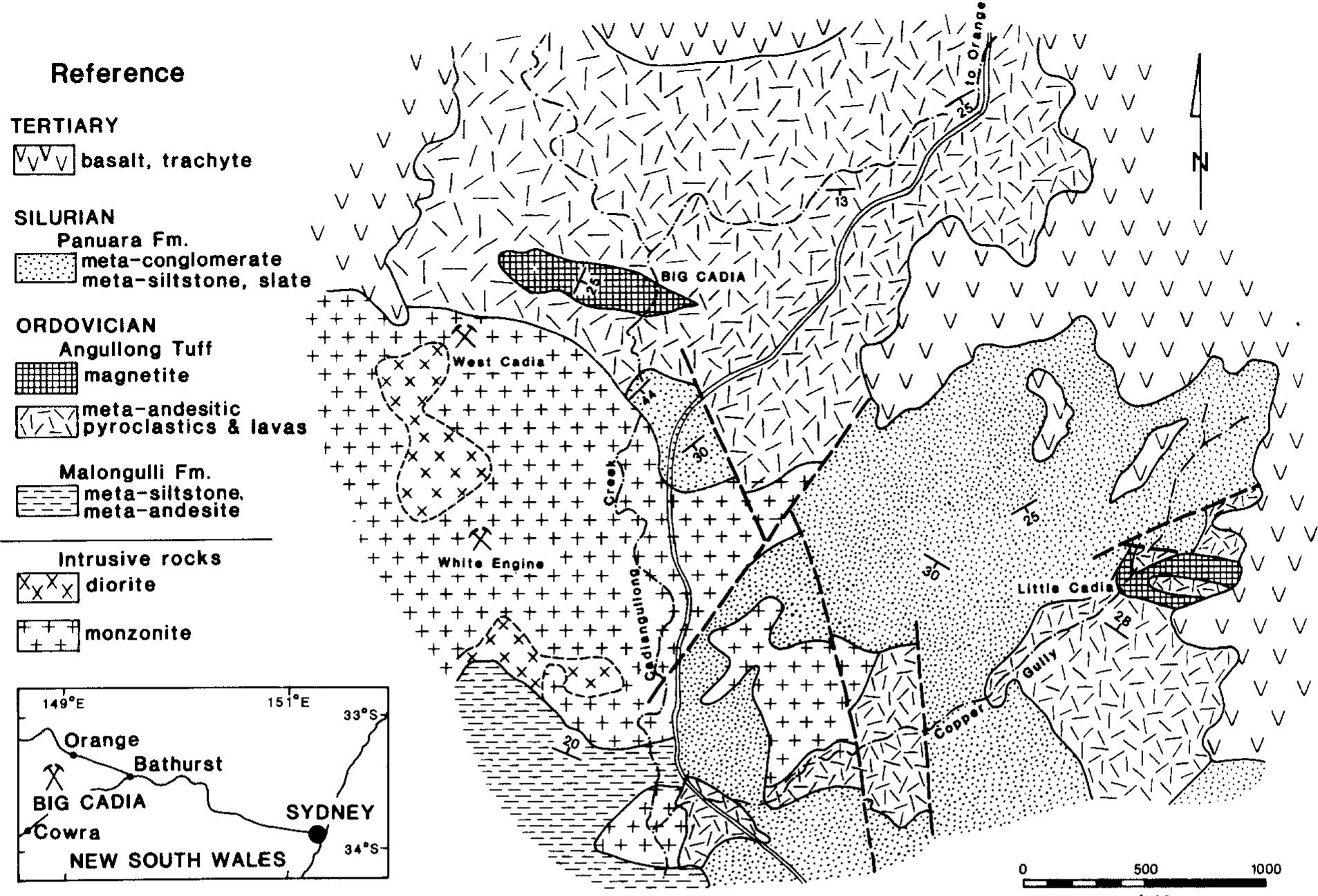Geological map and location of mineralisation, cadia