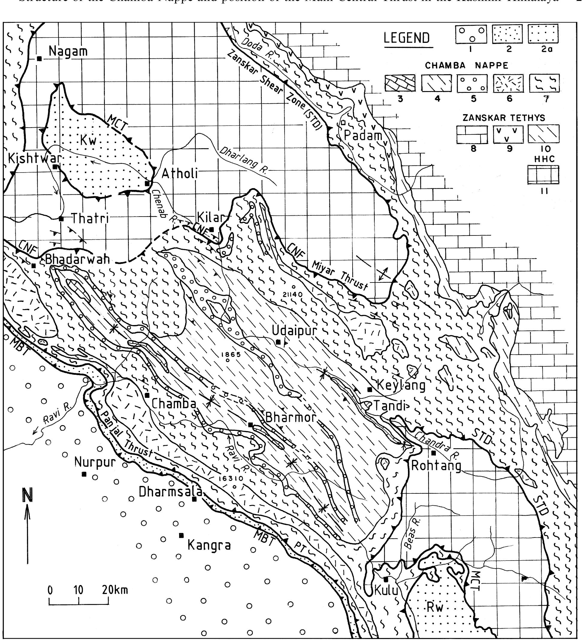 Regional geological map of chamba region. legend: 1,