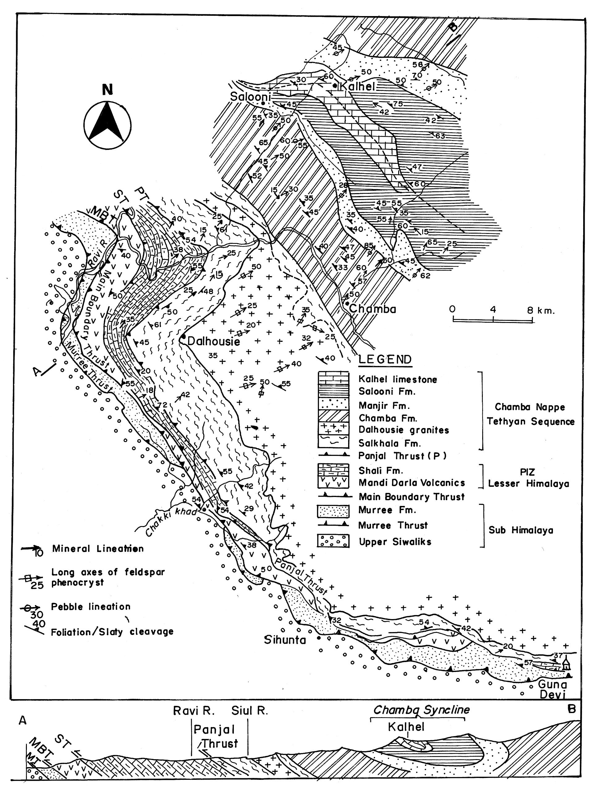 Geological and structural map of the chamba—dalhousie