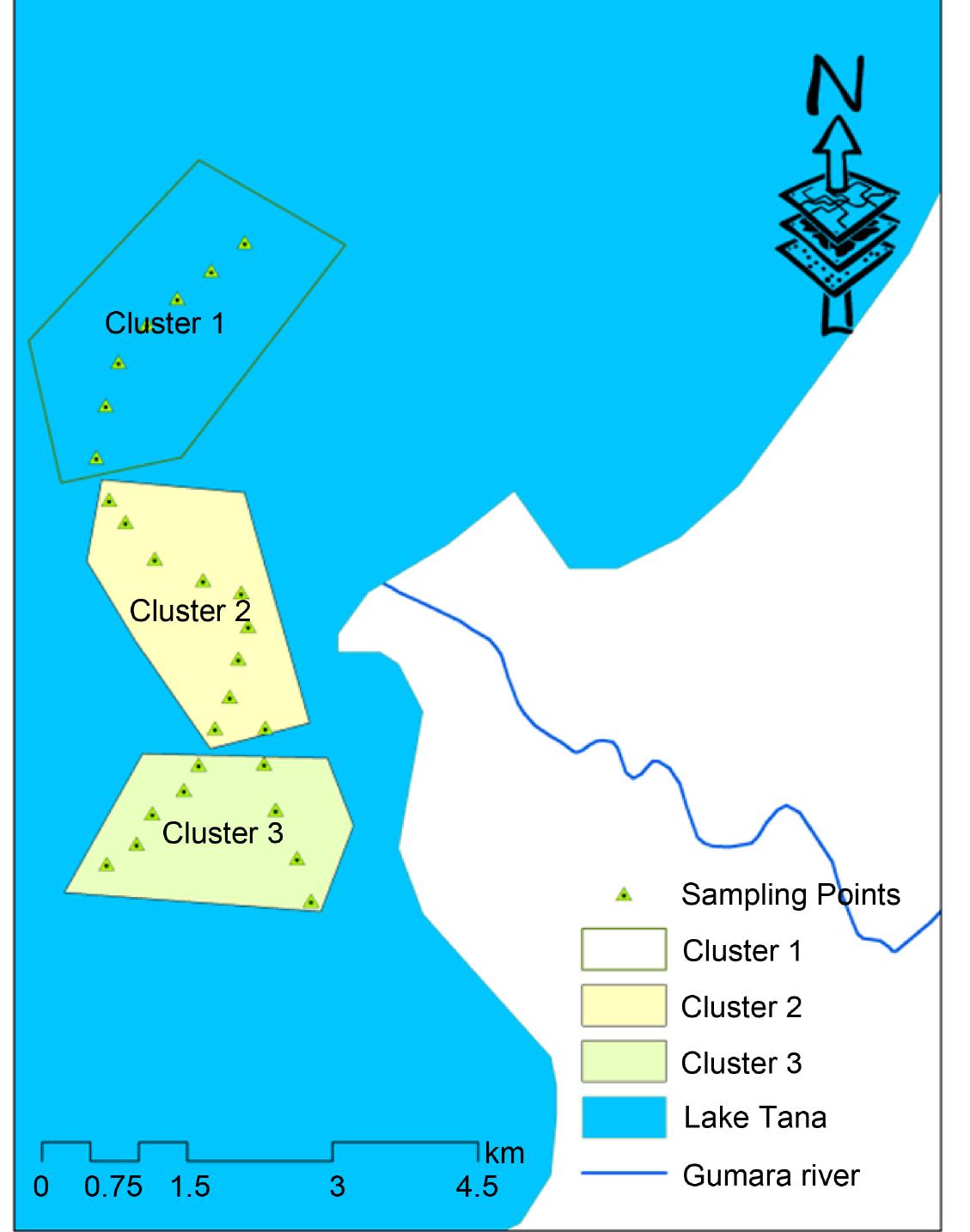 Cluster zones and sampling positions used in testing the