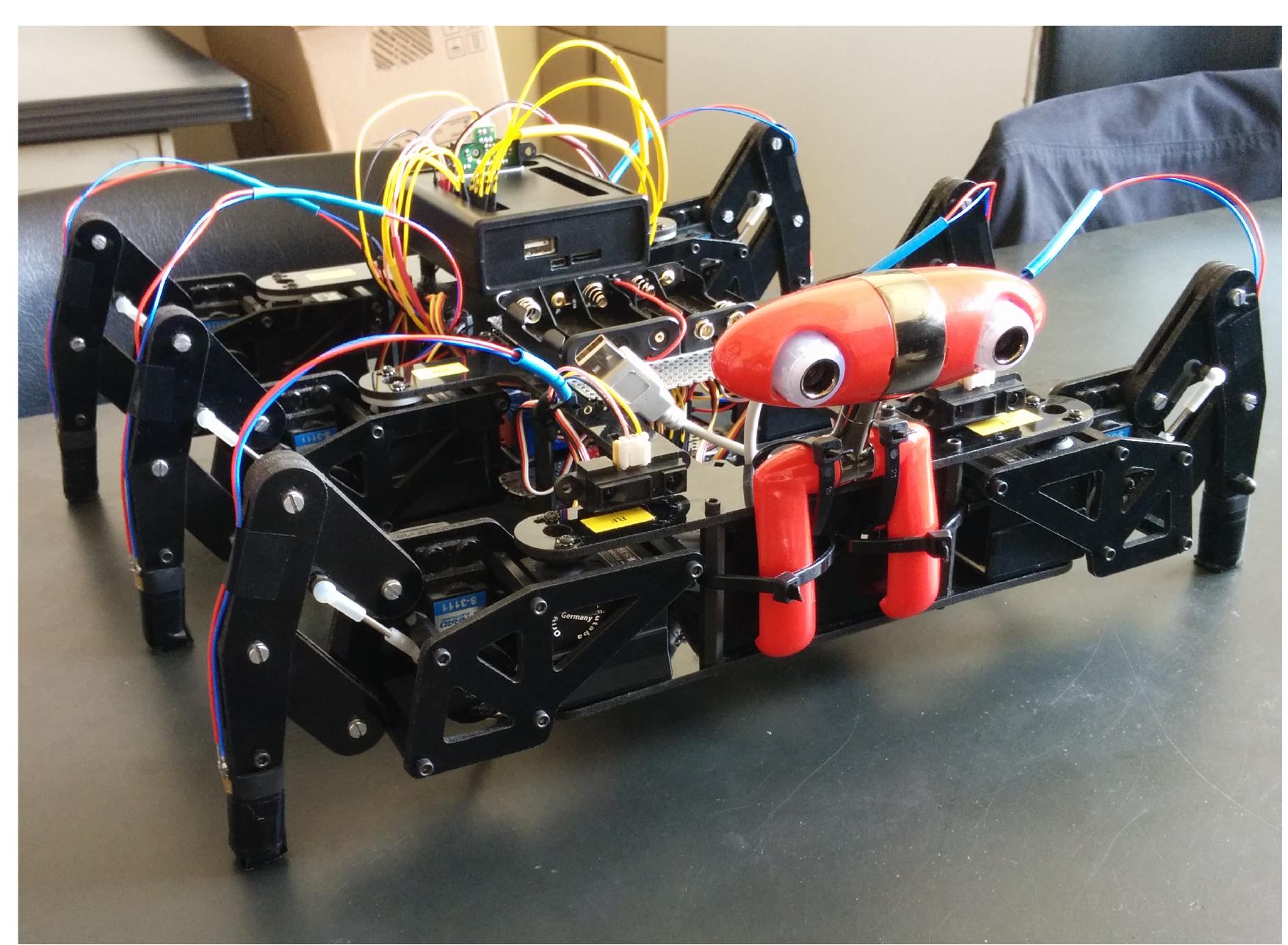 (a) the stripped, naked hexapod frame. (b) the final design