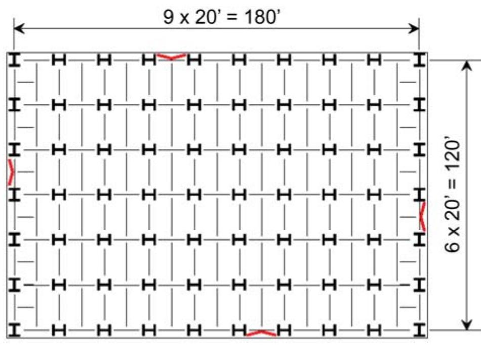 Plan configuration of 2-story braced frame archetypes. the