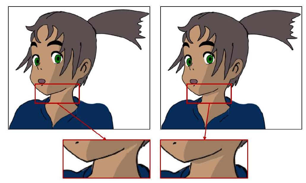 Example of the same drawing with and without self-shadowing