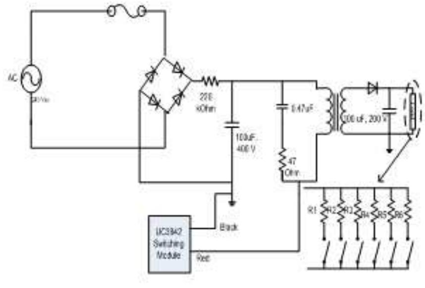Schematic diagram of open loop flyback converter with uc3842