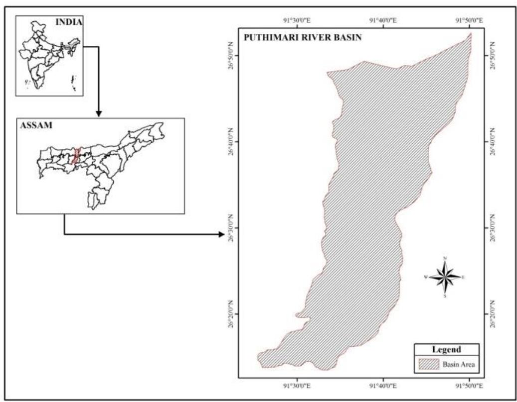 Location map of puthimari river basin flood and bank erosion