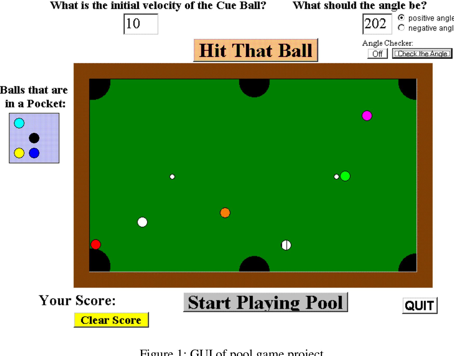 User can specify the initial velocity and angle of the cue