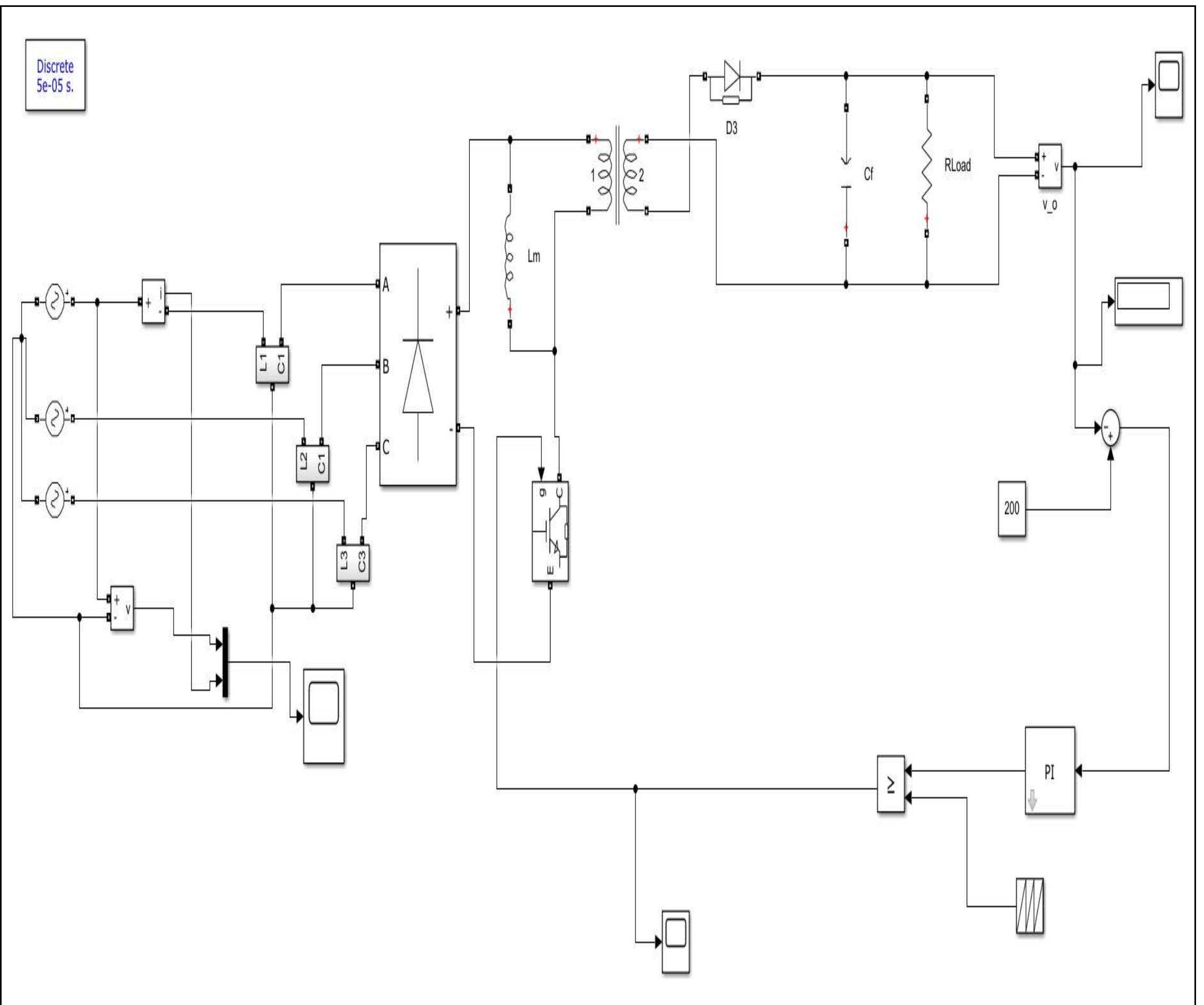 Model of flyback converter with filter b. simulink model of