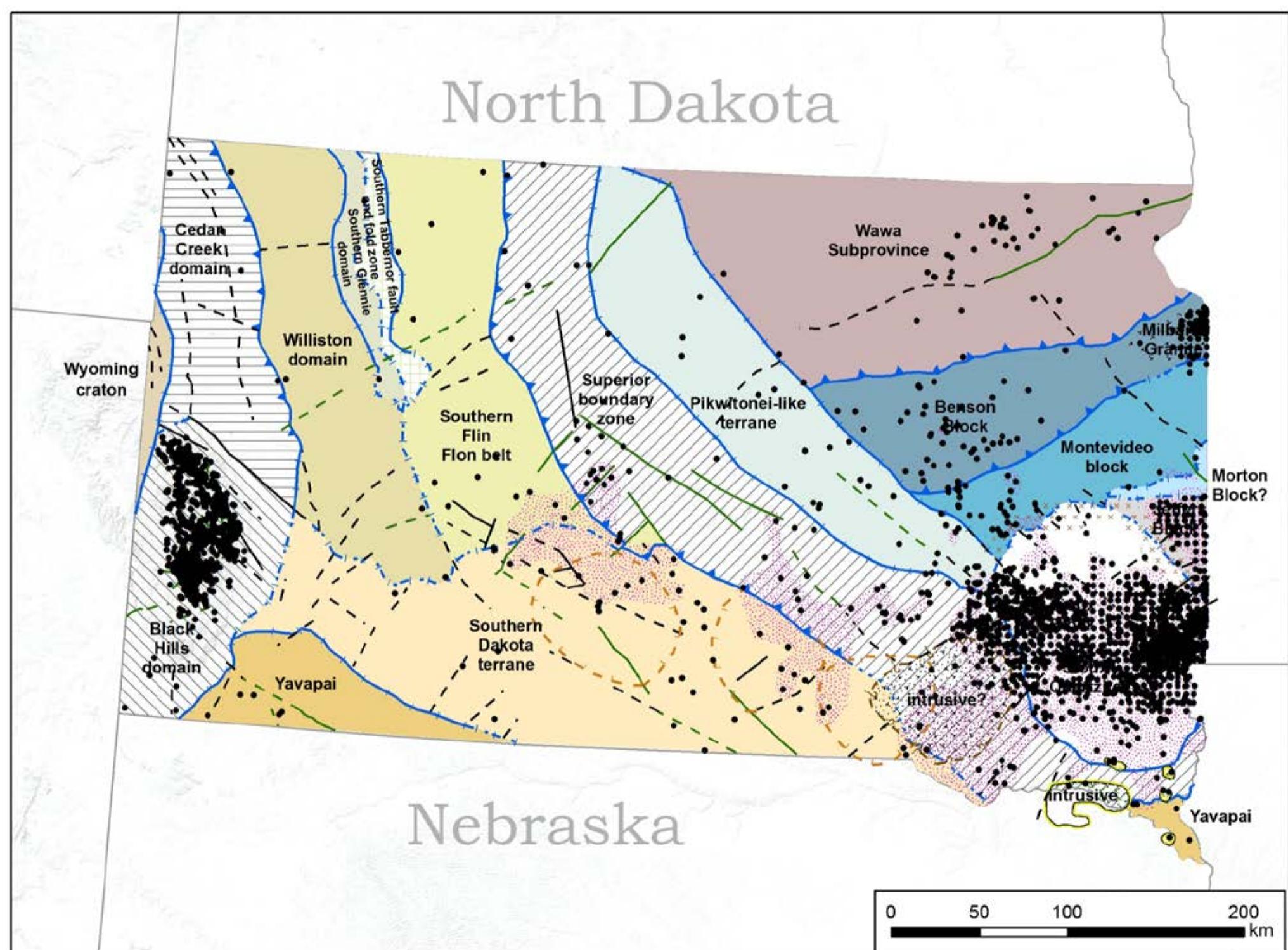 Basement terrane and structure map of south dakota.'° solid