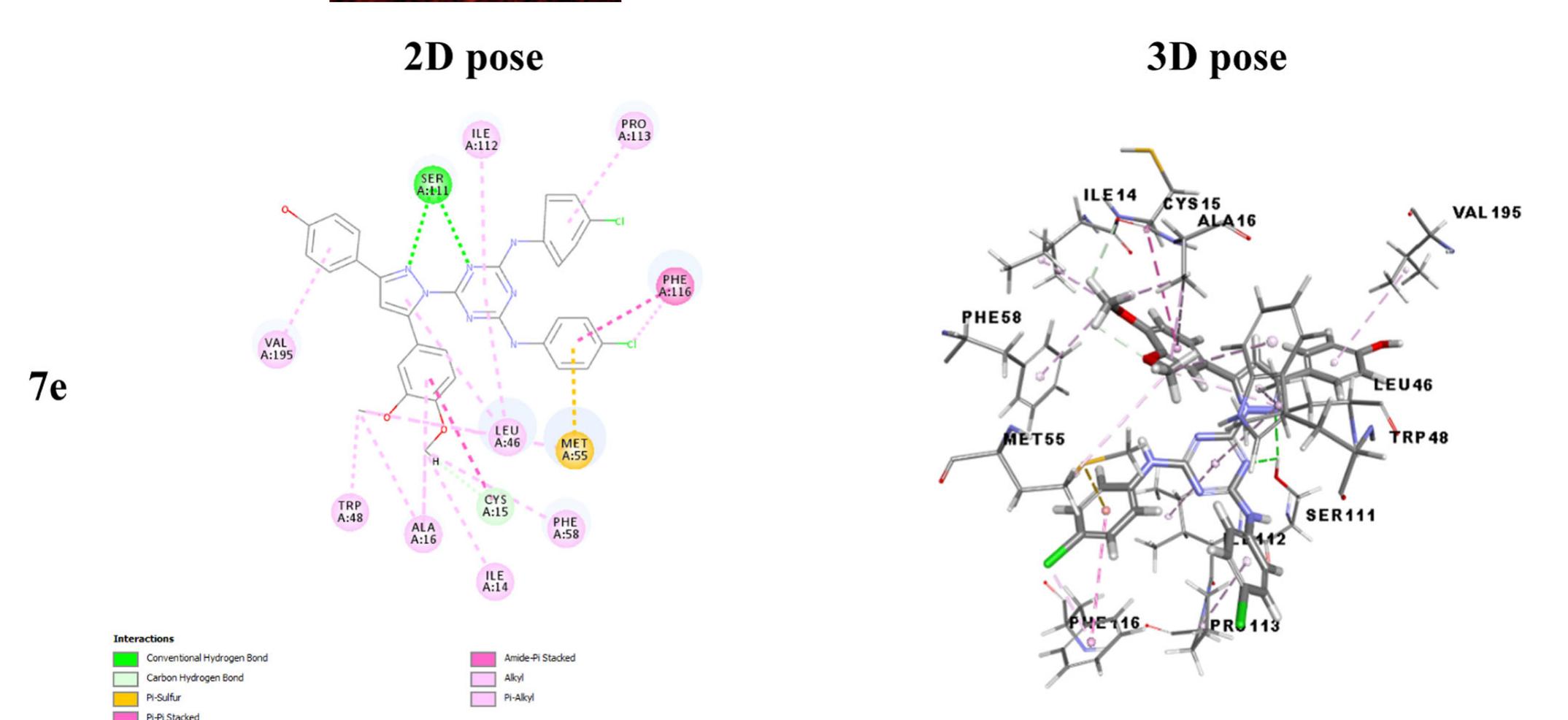 Dock pose of compound 7e in the quadruple mutant-type pf