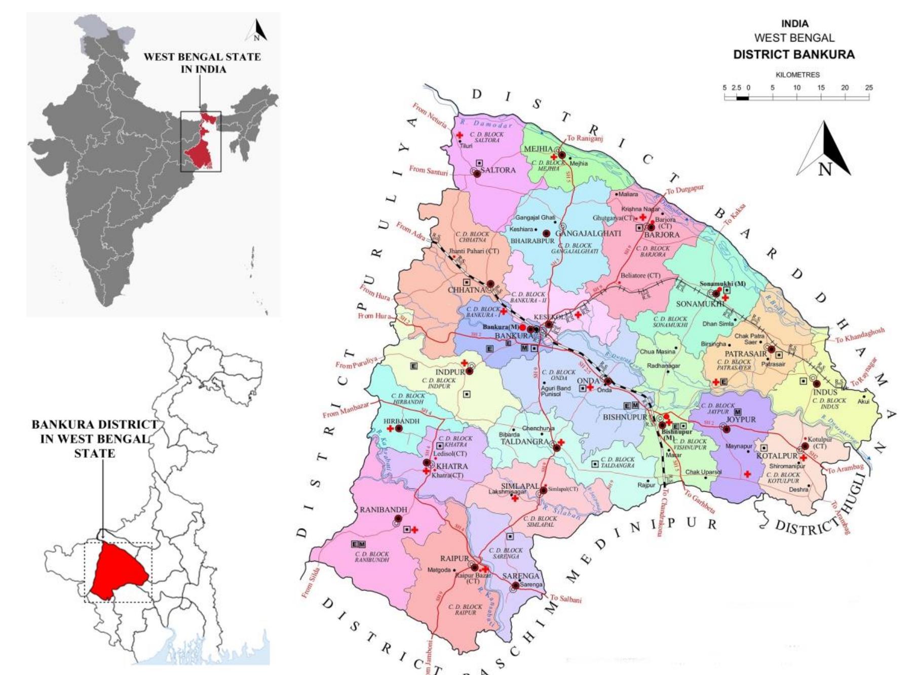 Map of the bankura district with the map of the west bengal
