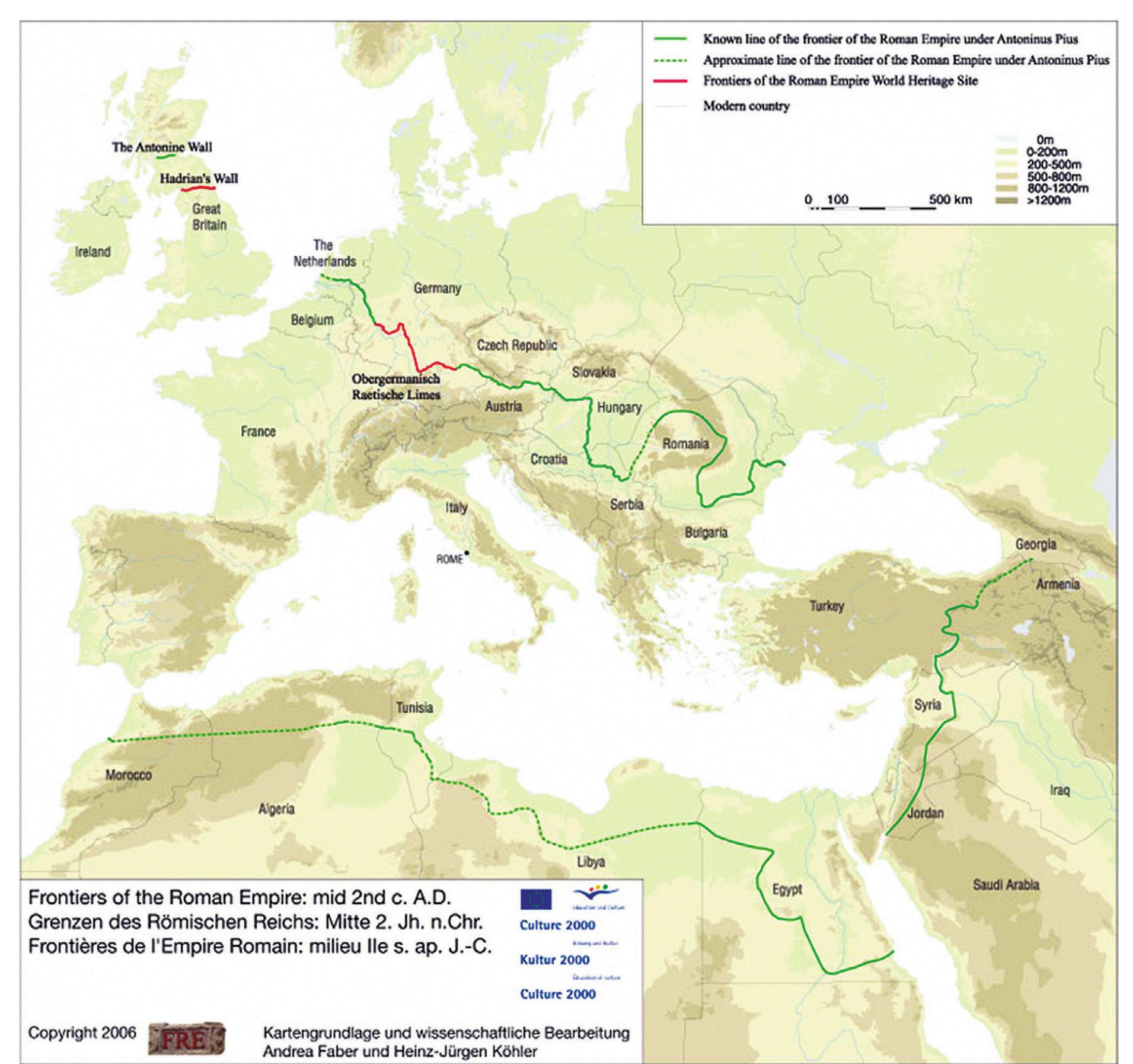 Map 1. map of the frontiers of the roman empire in the mid