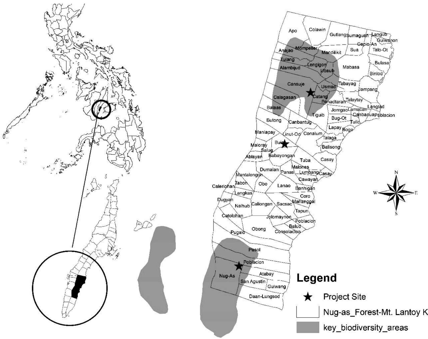 The philippine map showing cebu island, and the study sites