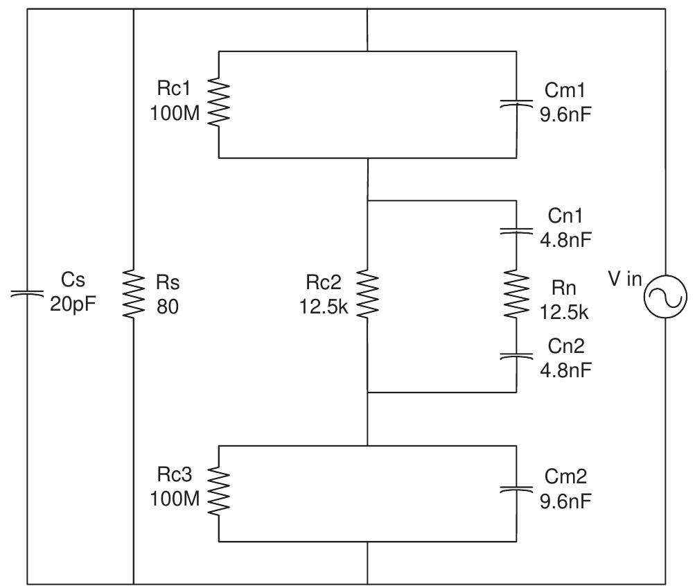 Electrical model of a cell with nucleus [3]. the suspension