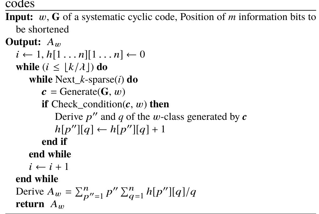 Table 2 - A Construction of Binary Punctured Linear Codes