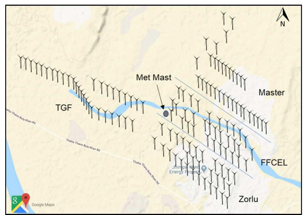 Wind farms layout in the jhimpir region of the sindh prov-