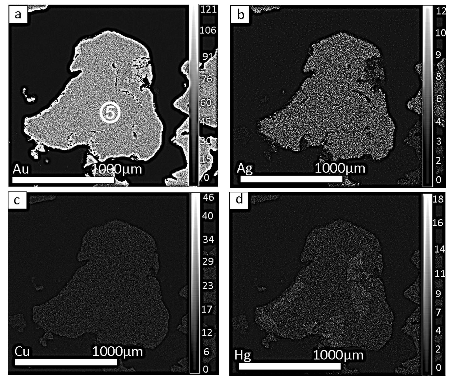 Empa maps of au, ag, cu, hg in gold grain number 5 from the