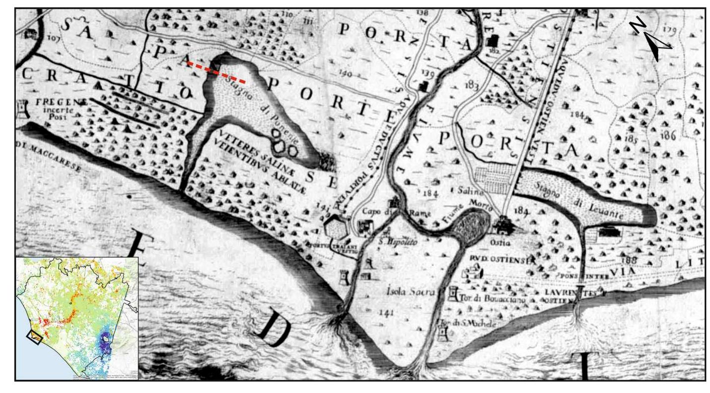 “ee historical map of the tiber delta with the location of