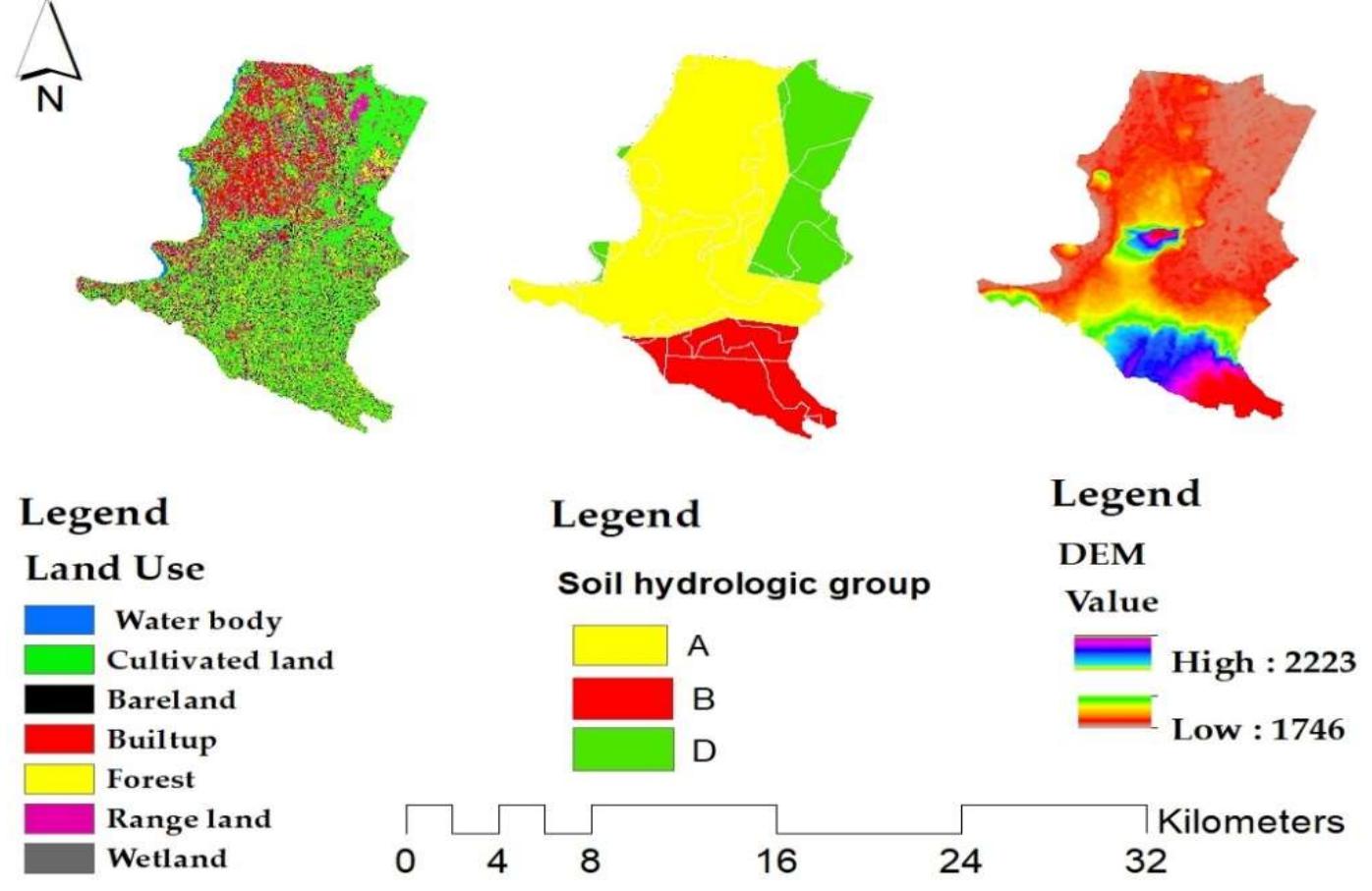 The land use map, soil hydrologic map and dem of hawassa