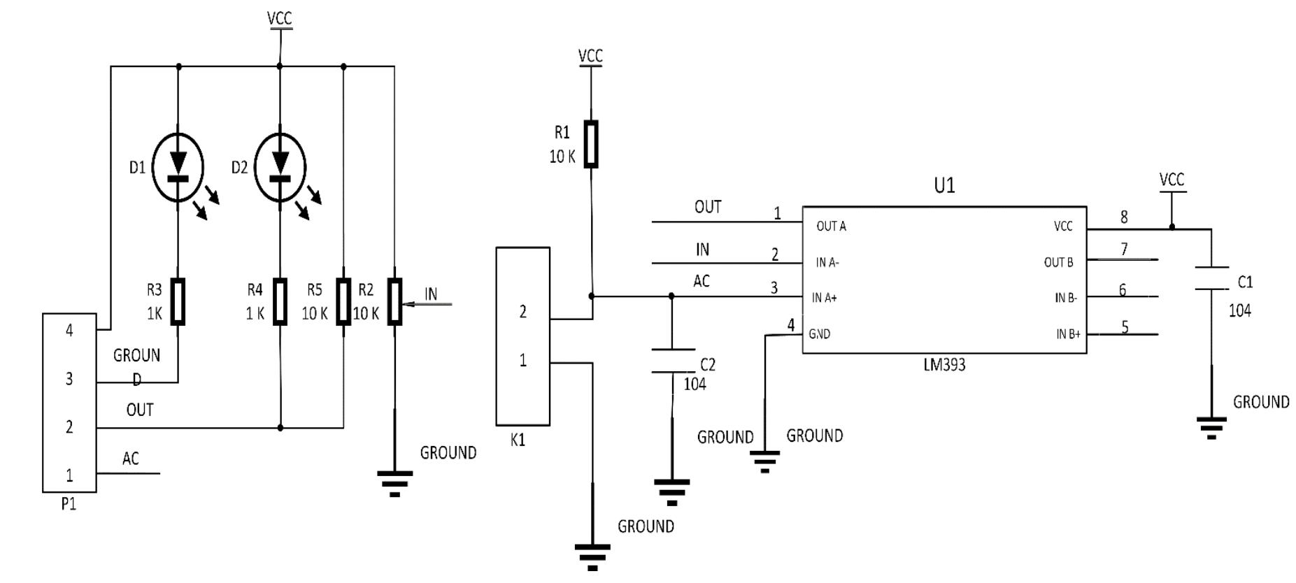 Circuit diagram of the moisture soil sensor operating
