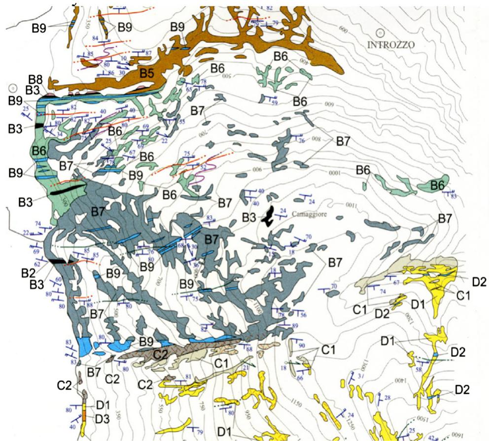 Example of structural geological map, with the identified