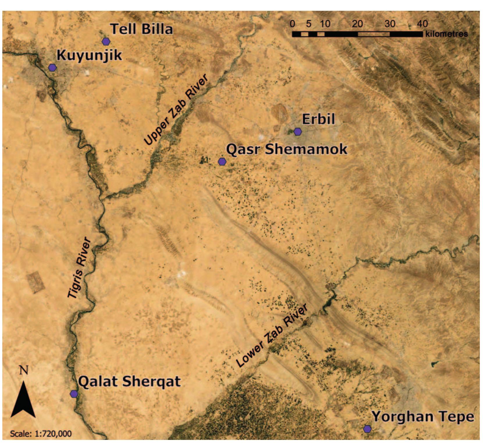 Map of northern mesopotamia, with late bronze age sites
