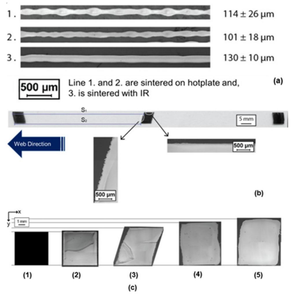 Images showing [a) line morphology, (b) squares printed at