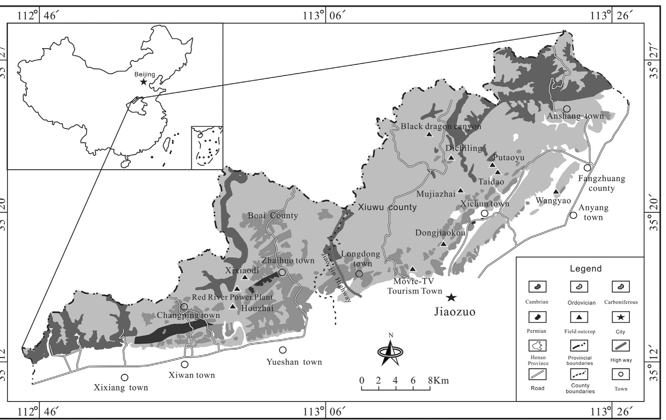Geological and location map of the research area. geological