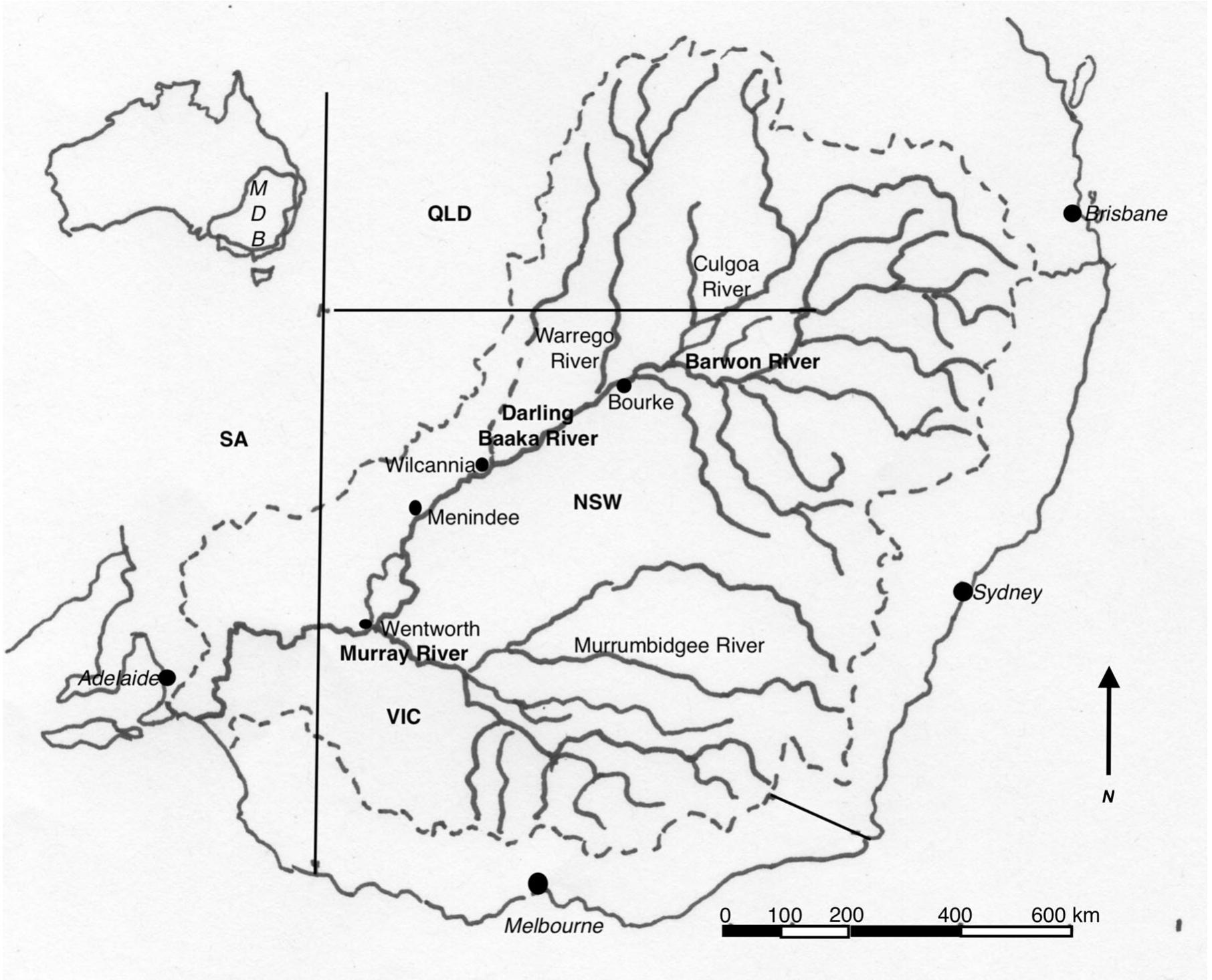 Map of the darling river (baaka) and murray darling basin