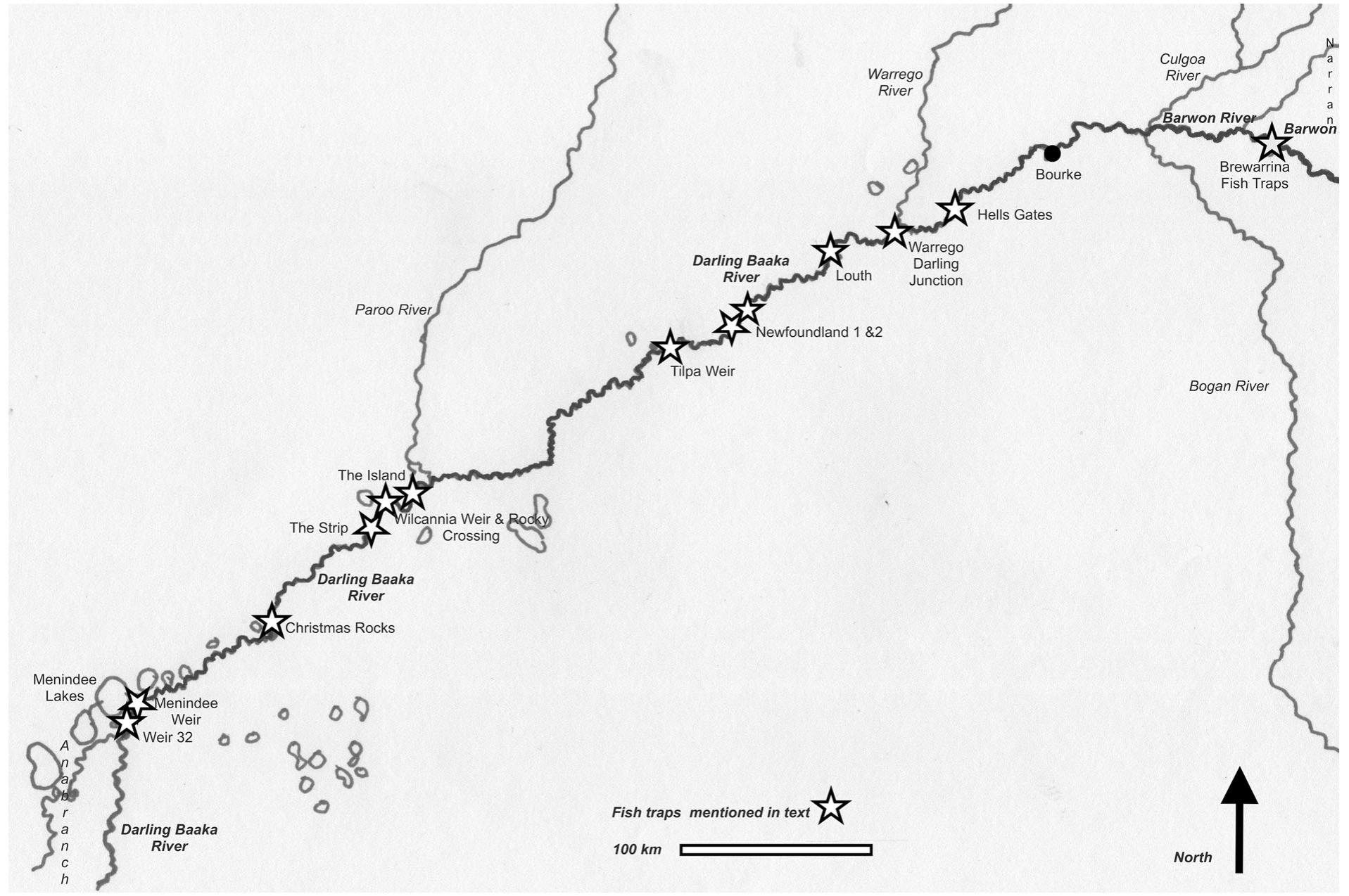 Map of darling (baaka) river and lower barwon river showing