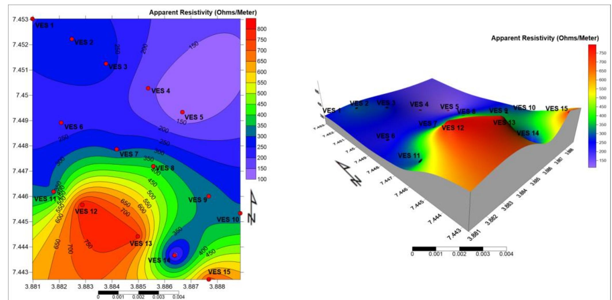 3-dimensional spatial map of apparent resistivity in the