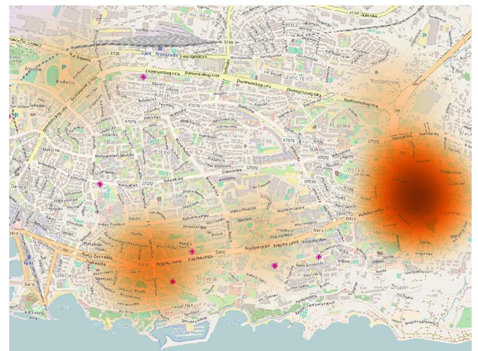 Animation snapshot: heat map renderer showing the number of