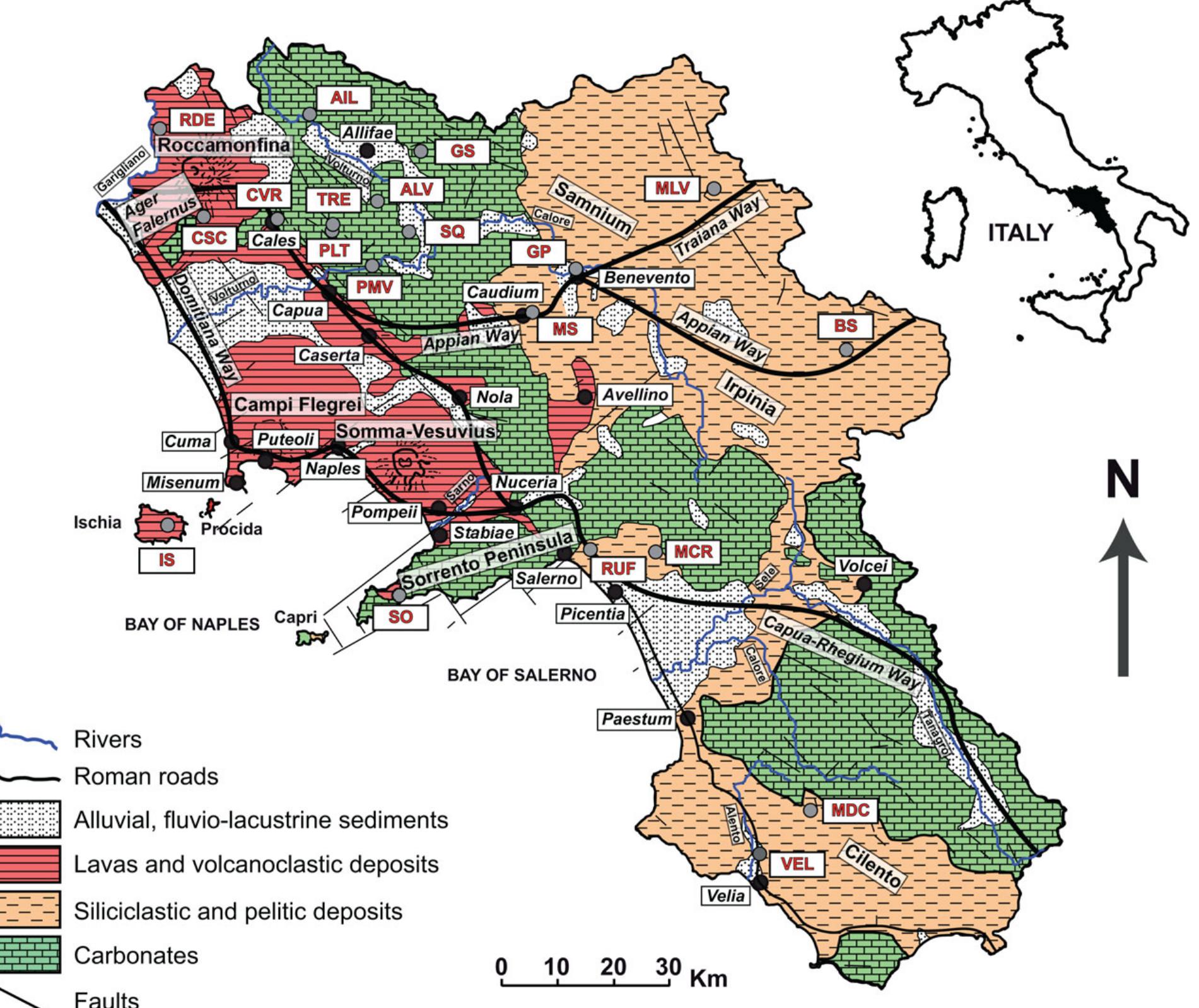 Simplified geological map of the campania region (adapted