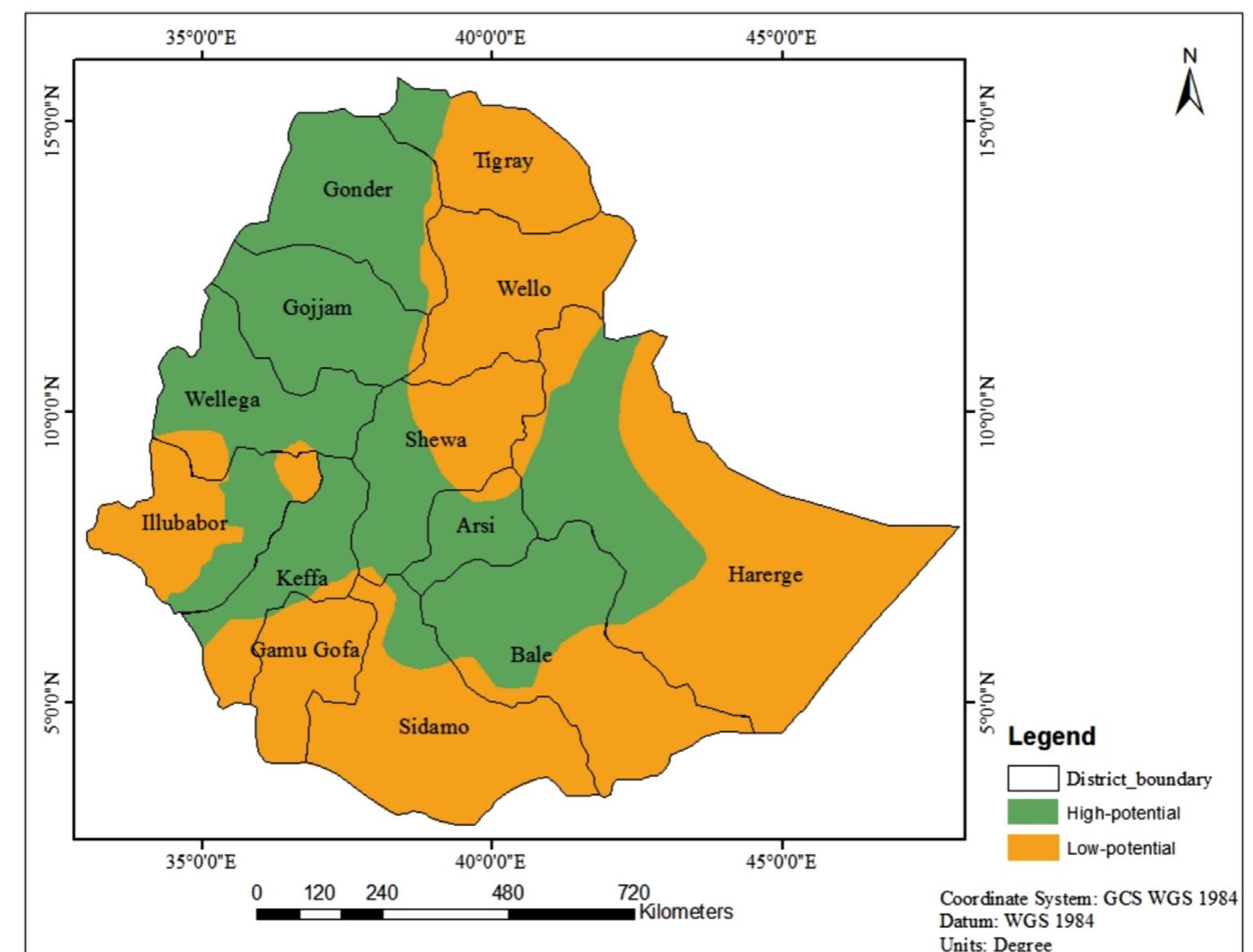 Map of ethiopia (before 1991). the areas shaded in orange