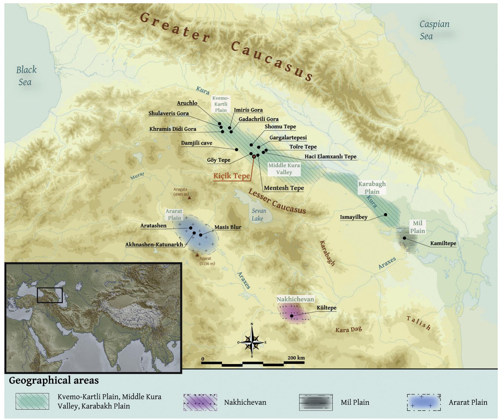 Map showing the location of the kicik tepe and of the main