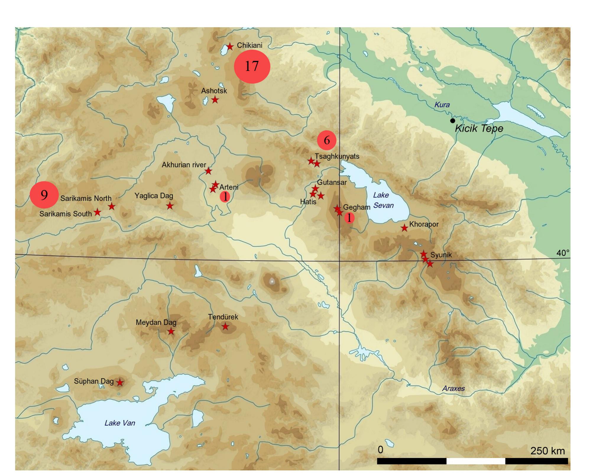Map showing the localisation of the obsidian sources