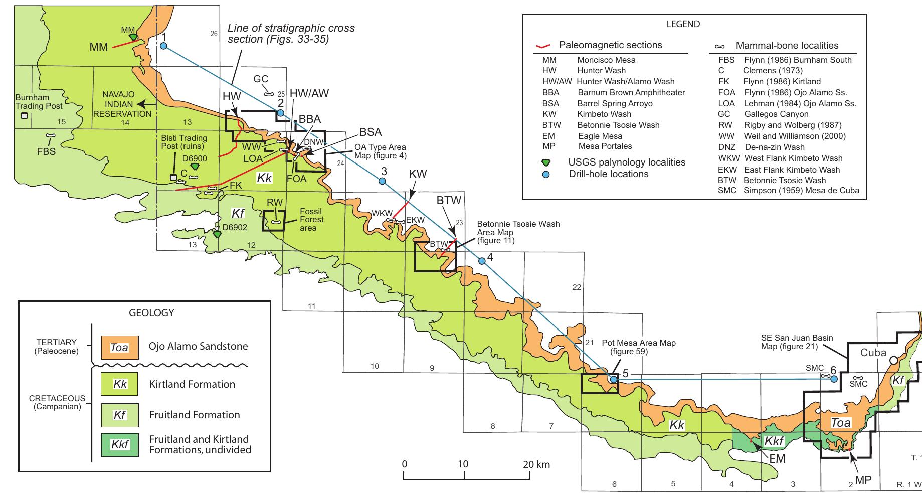 Geologic map of southern san juan basin showing locations of