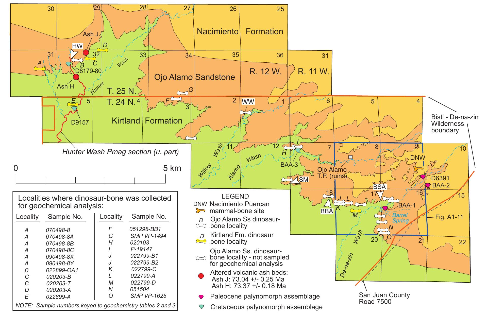 Geologic map of the ojo alamo sandstone type area. white