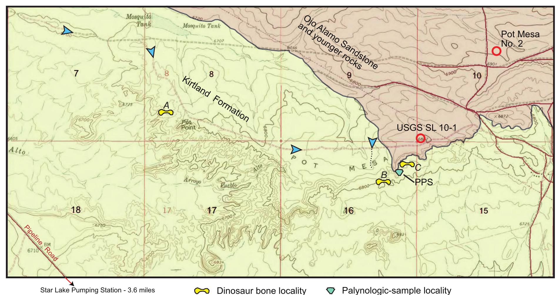 Geologic map of pot mesa area; outcrop of ojo alamo